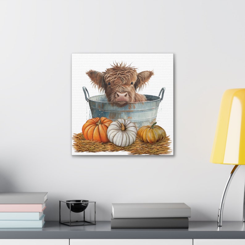 Baby Highland Cow Fall Canvas Wooly Cow Picture Farmhouse - Etsy