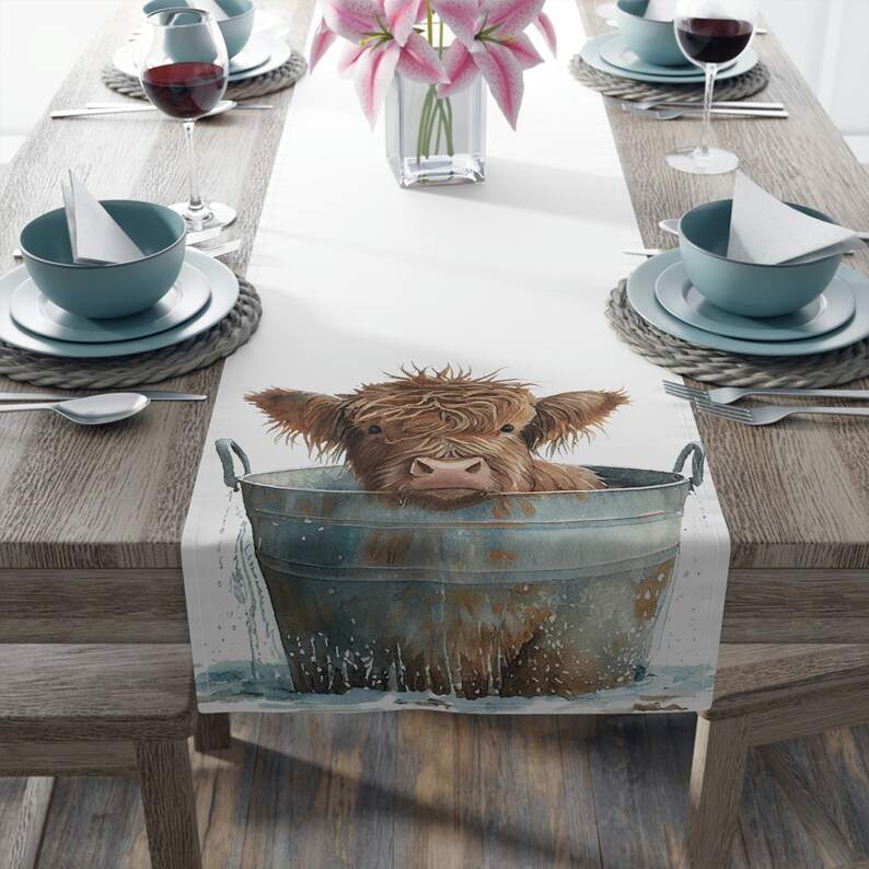 Baby Highland Cow Table Runner, Cow in Tub, Country Decor, Cute Baby ...
