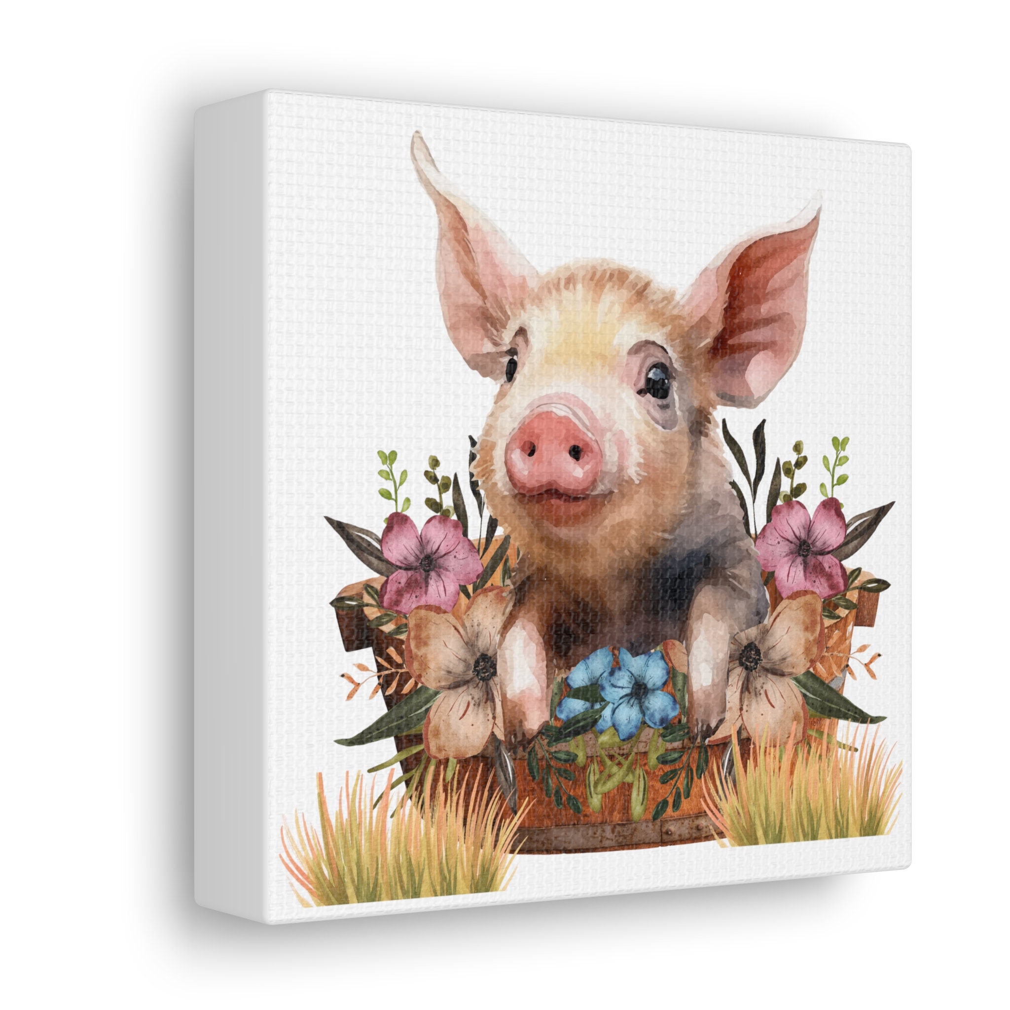 Baby Pig Canvas, Cute Pig Picture, Farmhouse Decor, Country Design ...