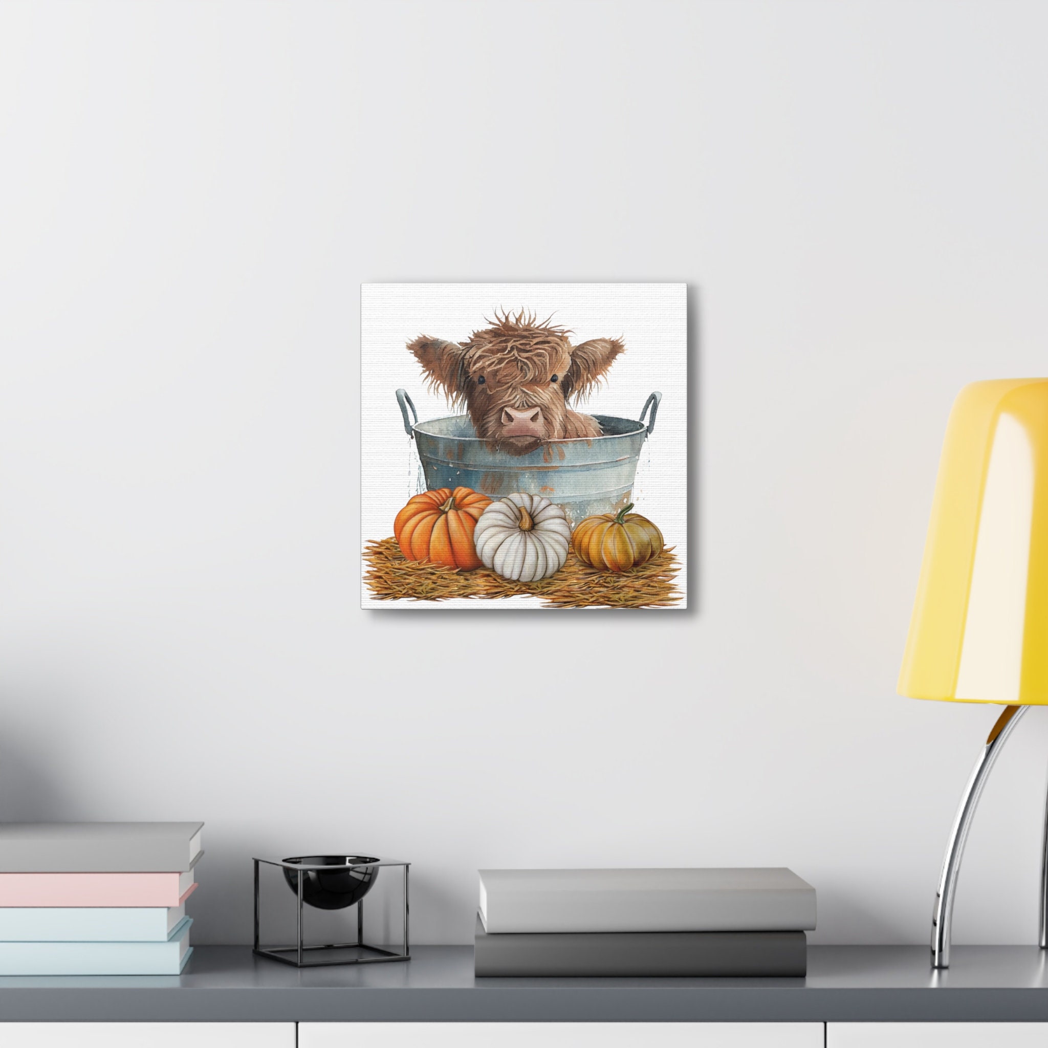 Baby Highland Cow Fall Canvas, Wooly Cow Picture, Farmhouse Decor ...