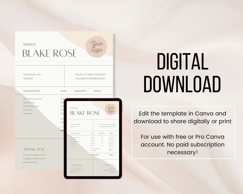 Invoice Editable Template, Printable Small Business Invoice, Digital ...