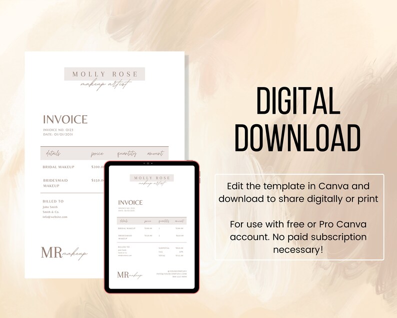 Invoice Editable Template, Printable Small Business Invoice, Digital ...
