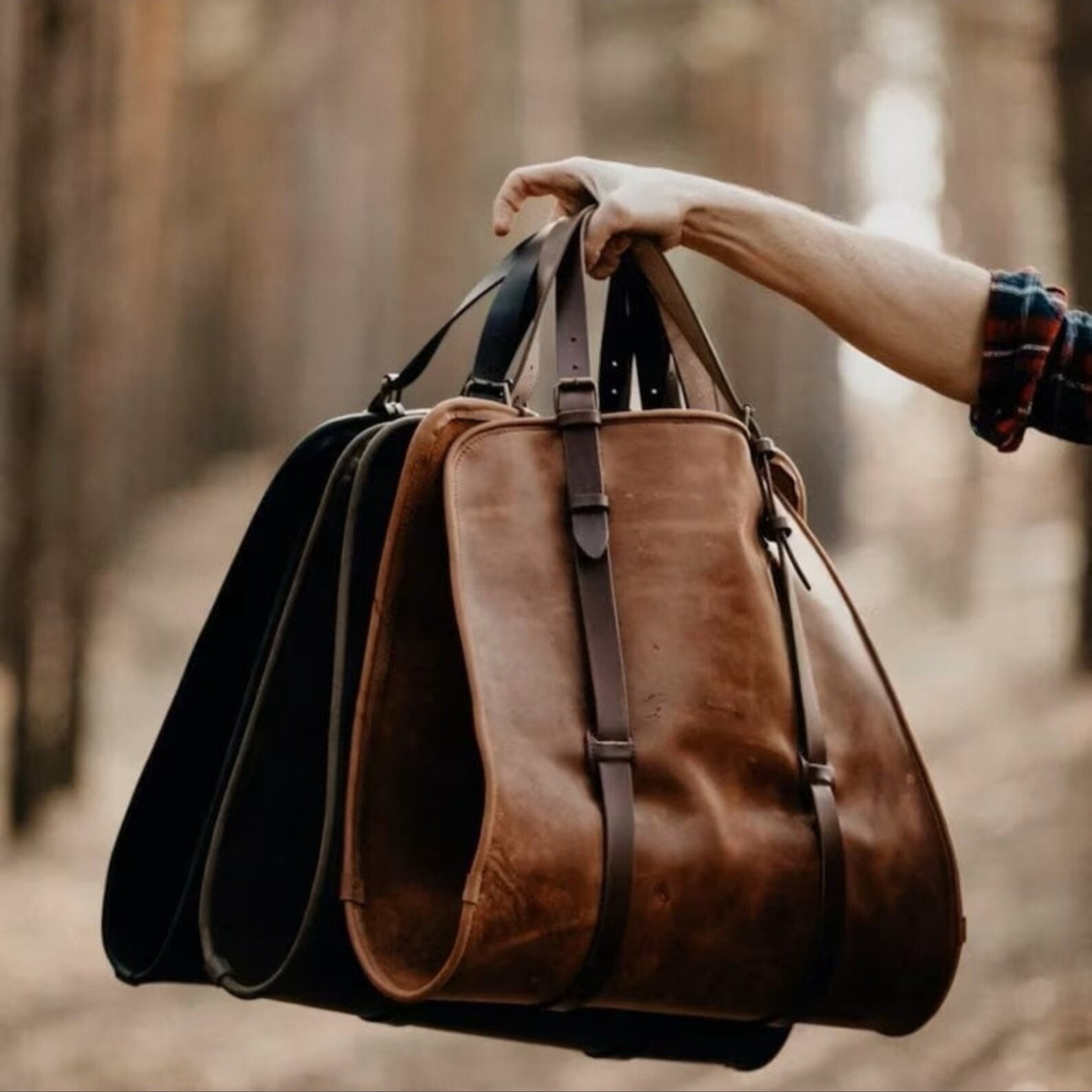 Leather Wood Carrier, Log Carrier Leather Bag, 100% Real Cowhide ...