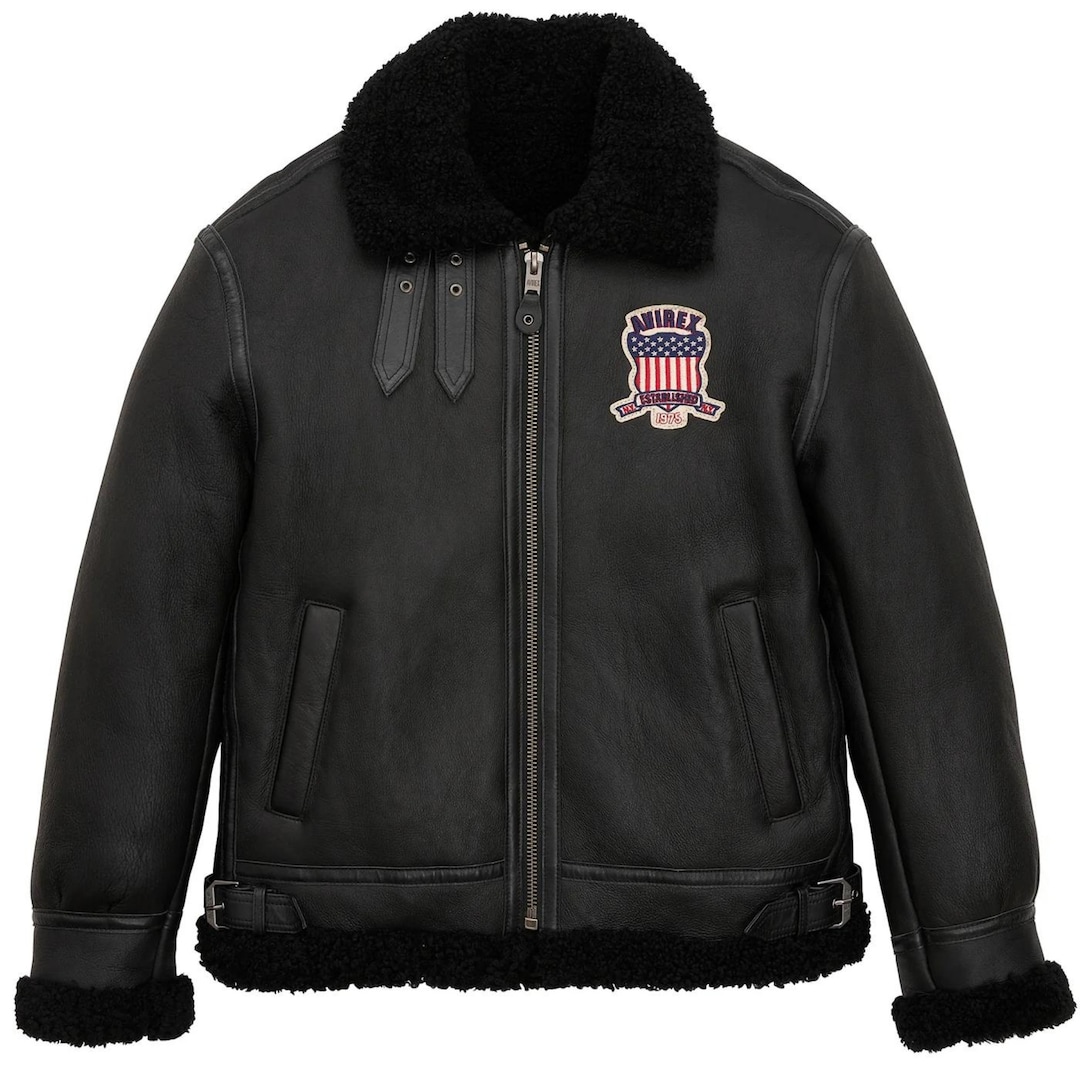 Black Icon Shearling Jacket,b3 Icon Jacket, USA Edition Icon Jacket ...
