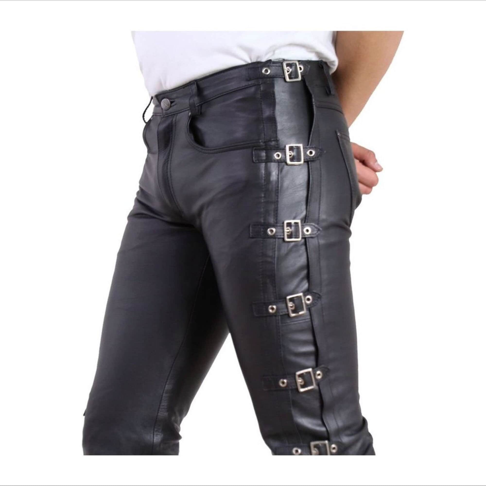 Men's Leather Pants Buckle Pants for Men Party Pants - Etsy