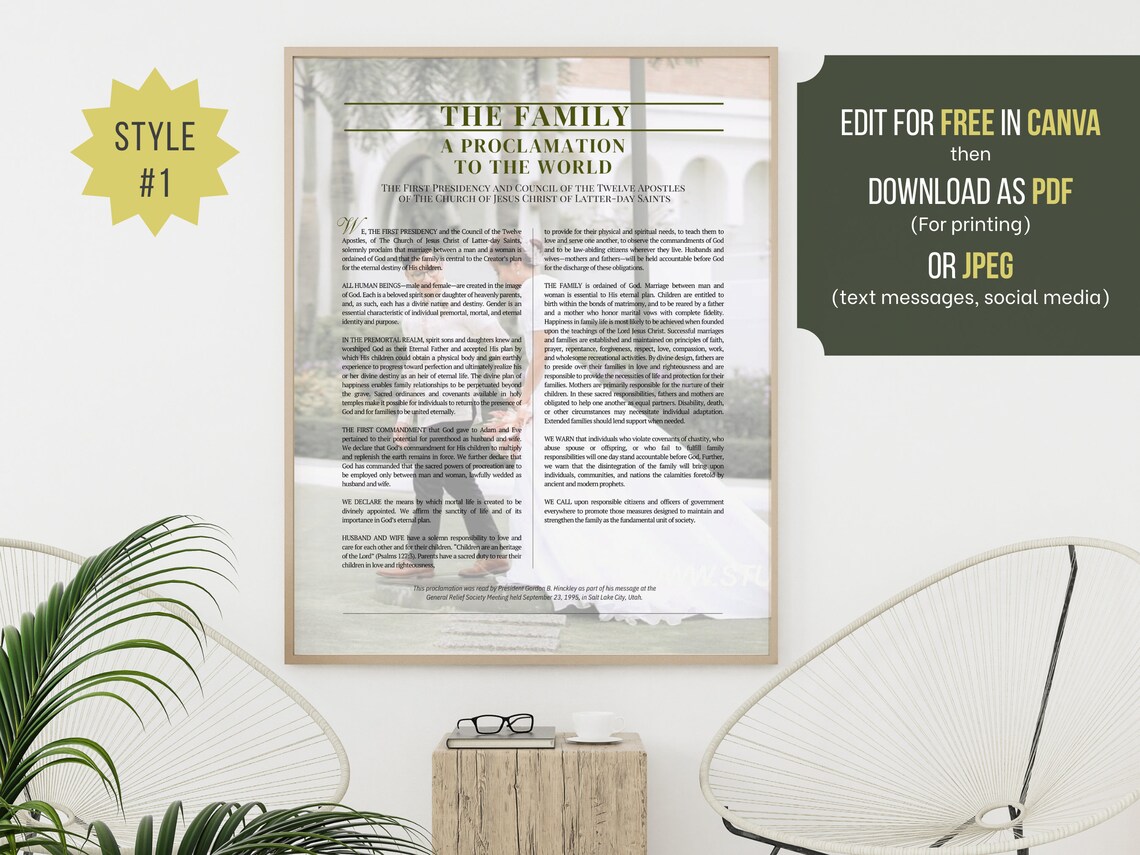 LDS Family Proclamation Poster Template 16x20, LDS Wedding Gift, LDS ...