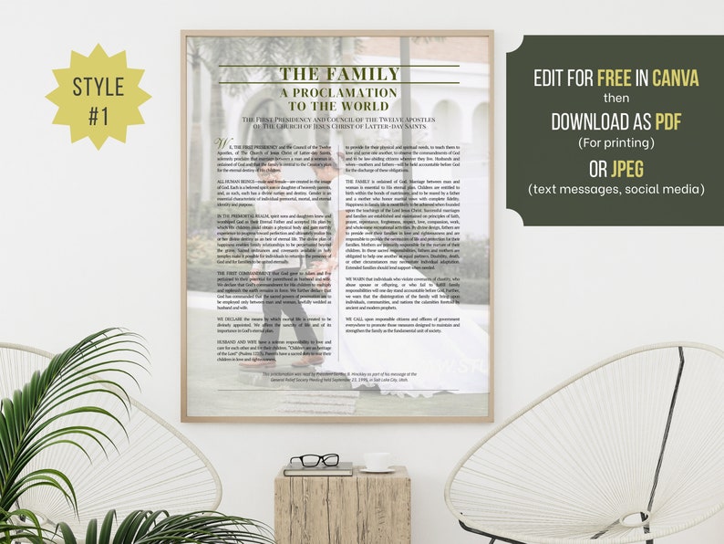 LDS Family Proclamation Poster Template 16x20, LDS Wedding Gift, LDS ...