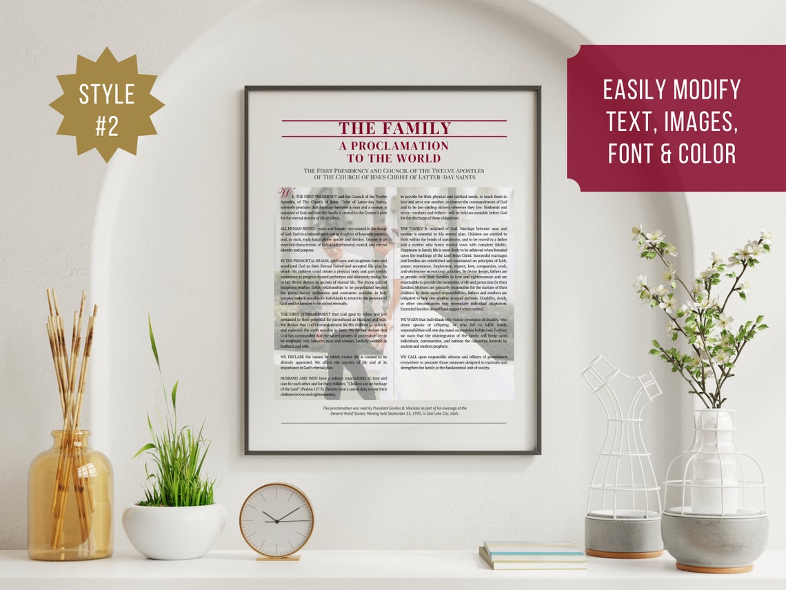 LDS Family Proclamation Poster Template 16x20, LDS Wedding Gift, LDS ...