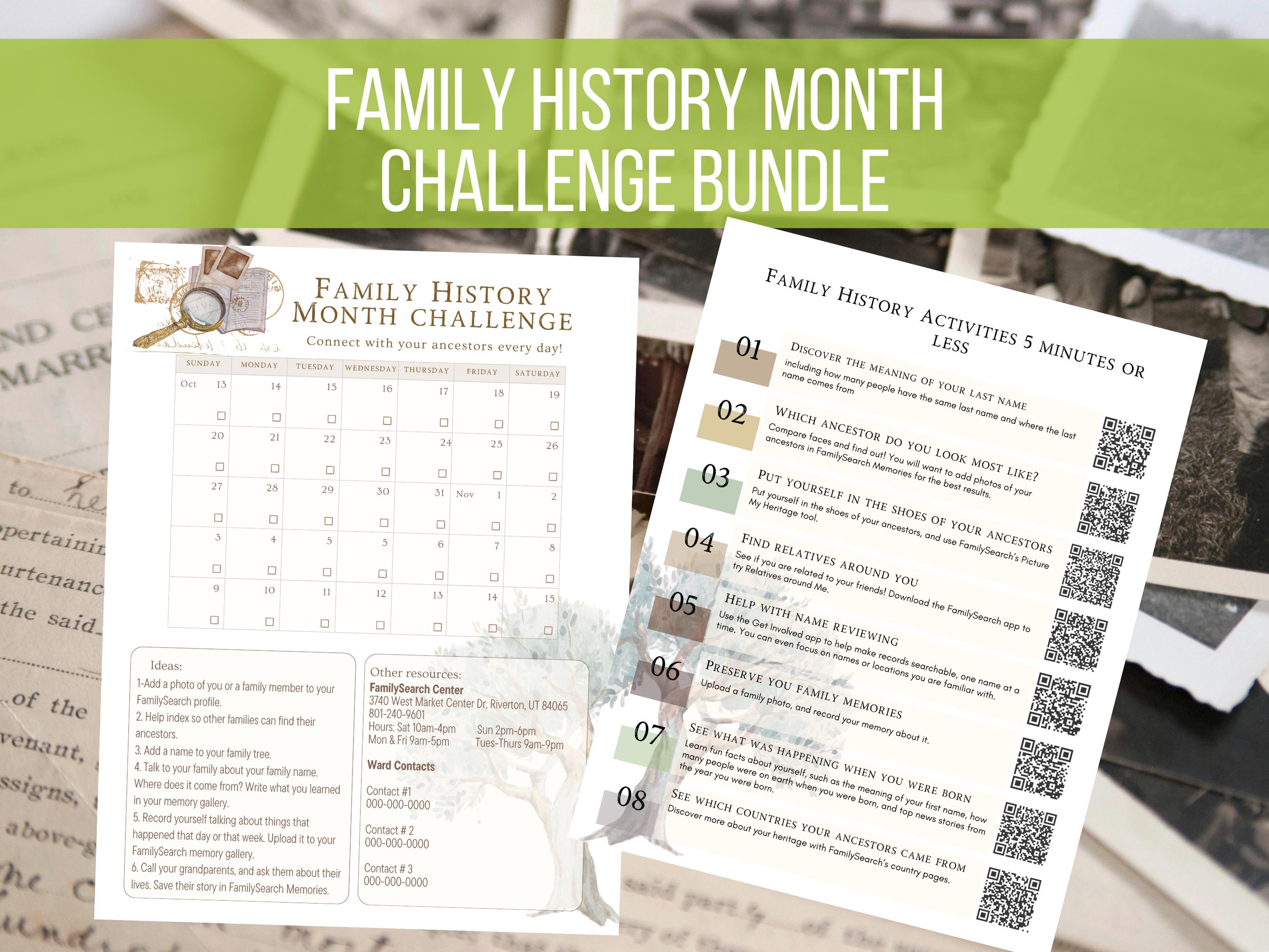 Family History Month Challenge Bundle: Genealogy Worksheet (digital ...