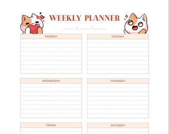 Cute Cat Weekly Planner - Etsy