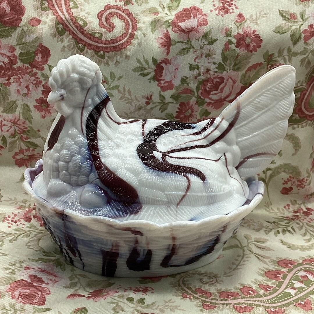Hen on Nest L G Wright Purple Slag Swirl Glass Split Tail - Etsy