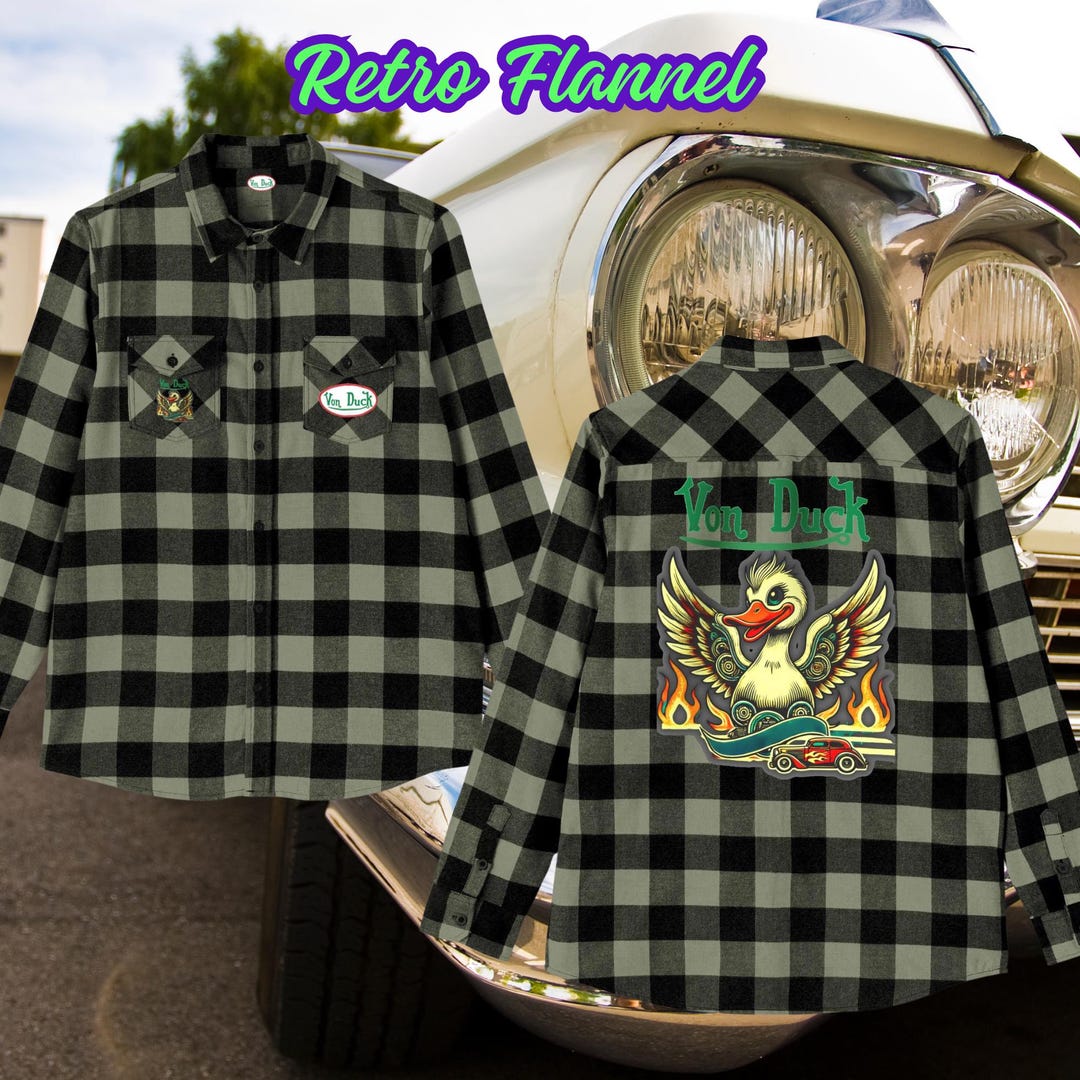Von Duck Flannel Shirt, Retro Vintage Unisex Plaid Checkered Top, Funny ...