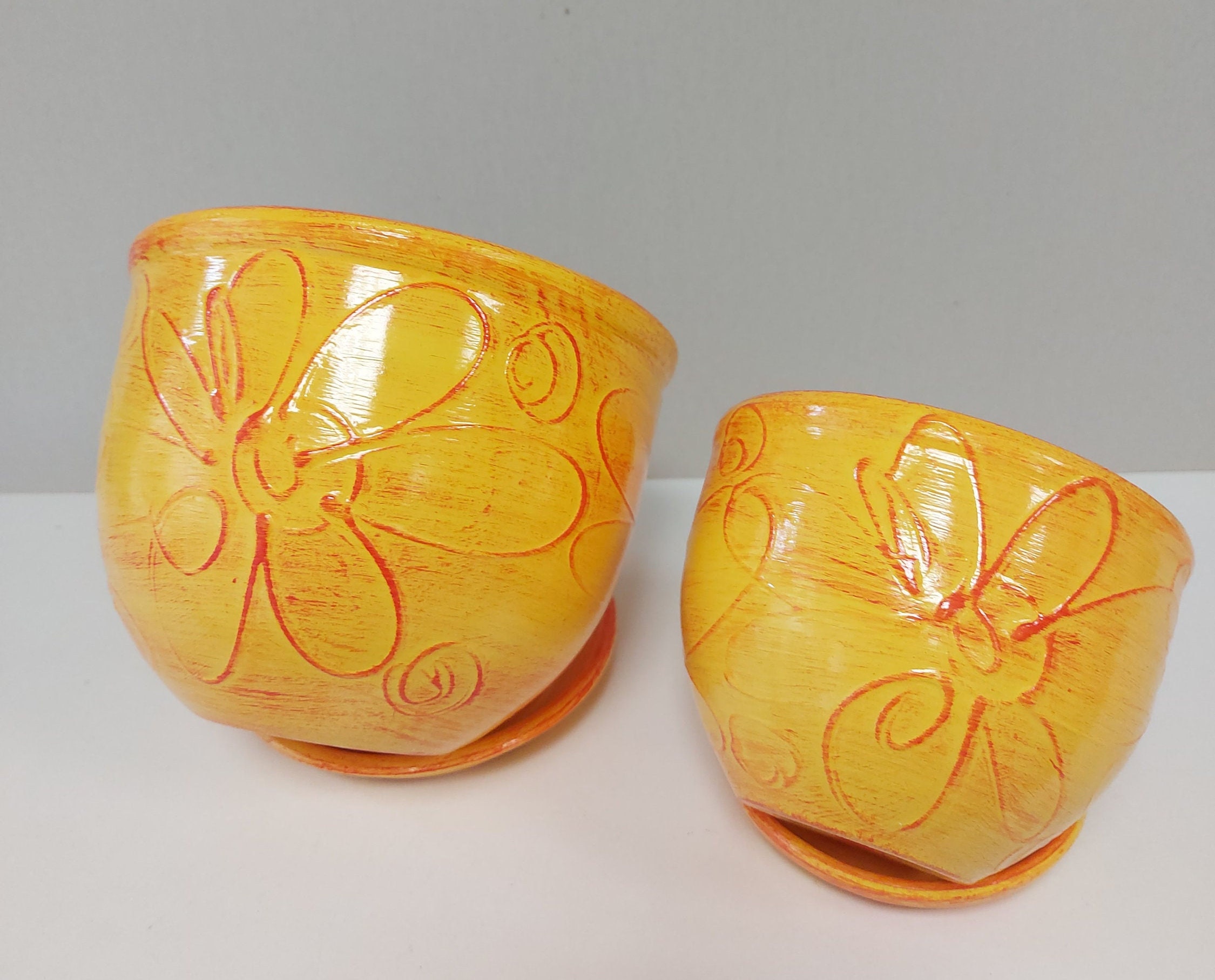 Yellow Ceramic Flower Pot Indoor Ceramic Planter Pottery Decor - Etsy