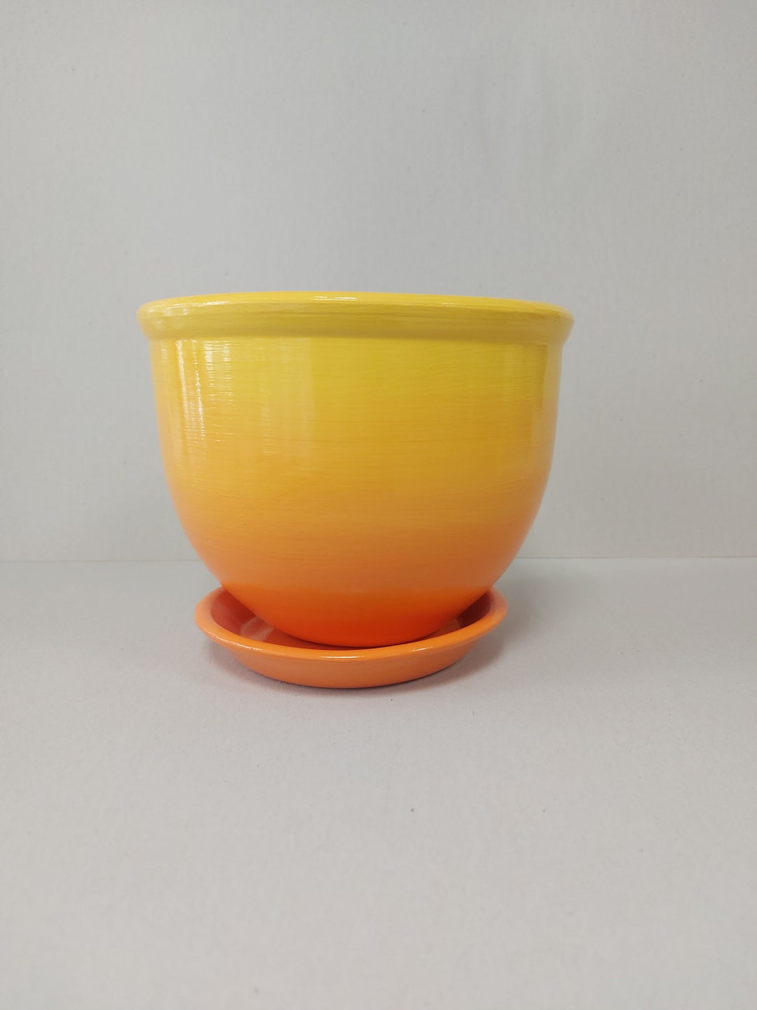 Iridescent Yellow-orange Ceramic Planter Pot Bright Color Pot Hand Made ...