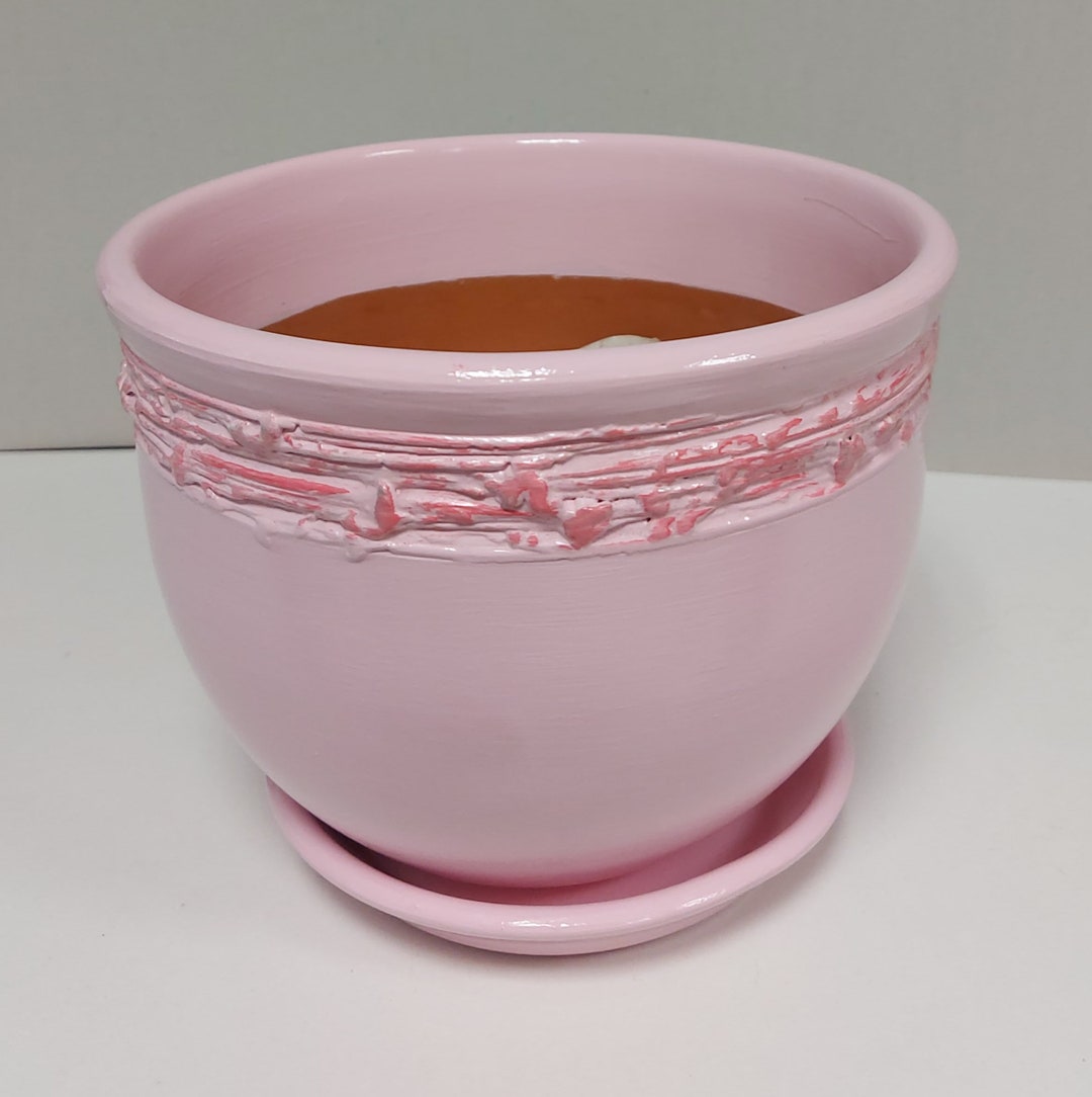 Cute Planter Light Pink Relief Аntique Ribbon Flower Pot 1pc. Hand ...