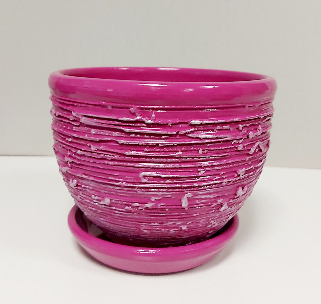 Hand-painted Magenta Ceramic Flower Pot With Relief Design - Etsy