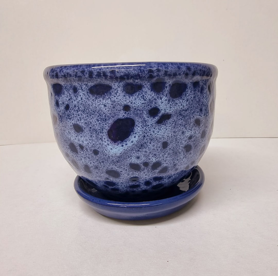 Handmade Blue Glazed Ceramic Planter Pot With Saucer - Etsy