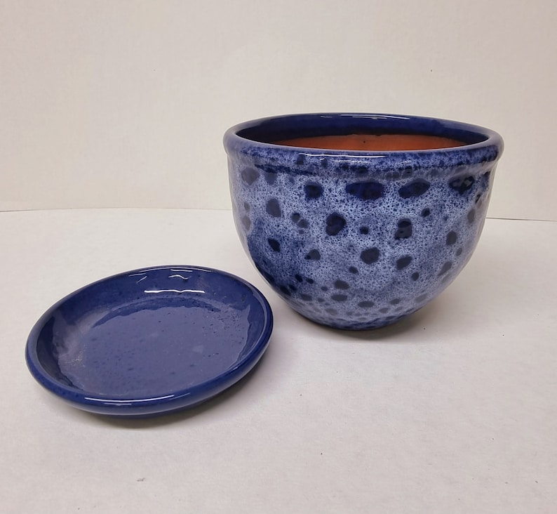 Handmade Blue Glazed Ceramic Planter Pot With Saucer - Etsy