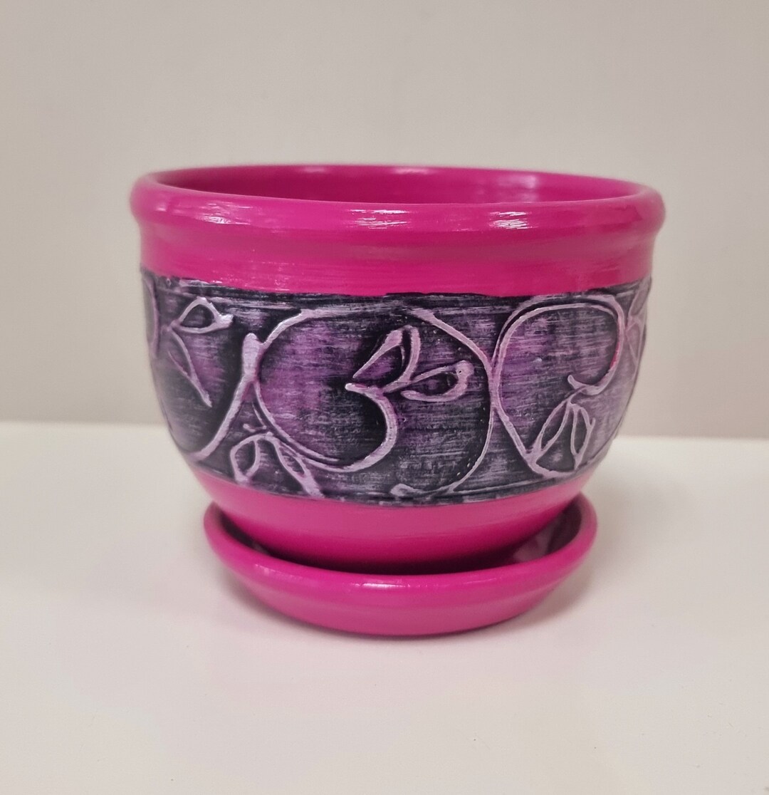 Magenta Ceramic Flower Pot 1pc.pottery Hand-painted Colorful Home Decor ...