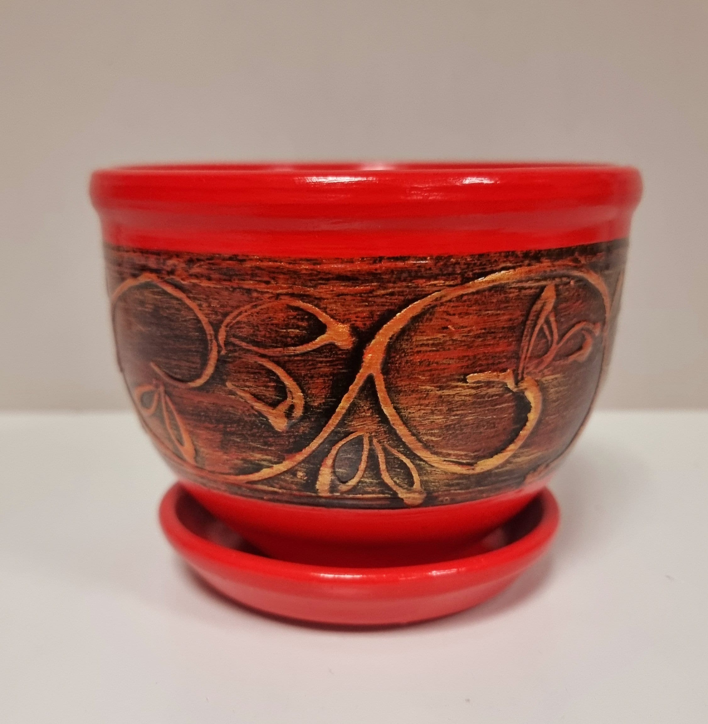 Red Ceramic Planter Pot Indoor Decoration Vivid Bright Colors Relief ...