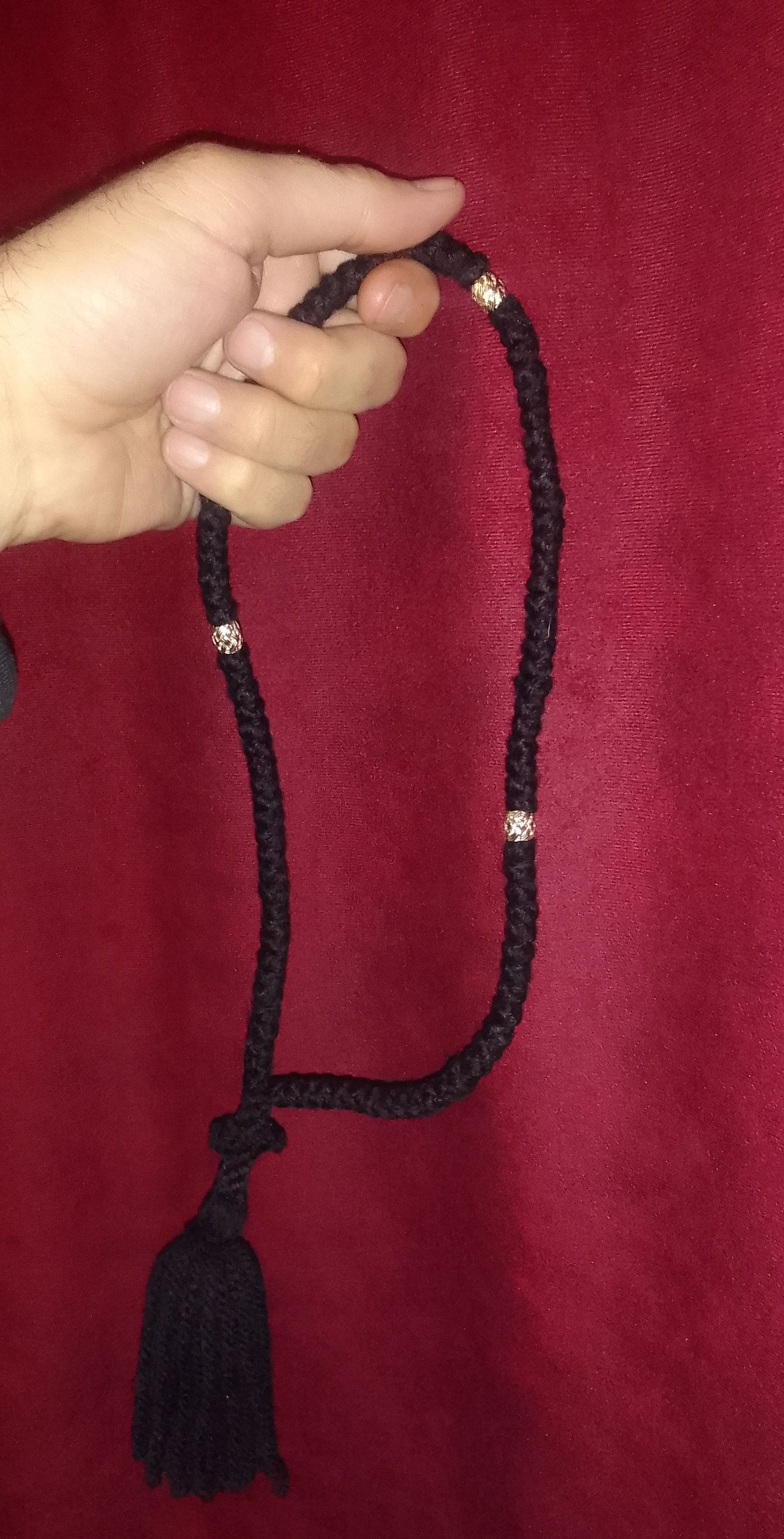 Black Wool 100 Knot Prayer Rope With Golden Metal, Handmade on Mt Athos ...
