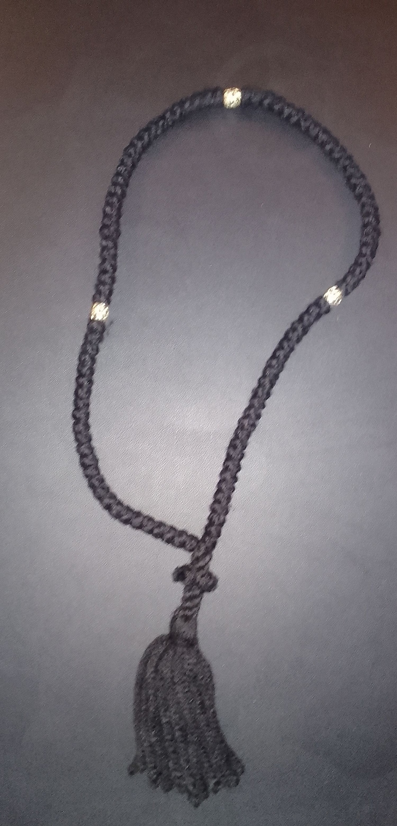 Black Wool 100 Knot Prayer Rope With Golden Metal, Handmade on Mt Athos ...