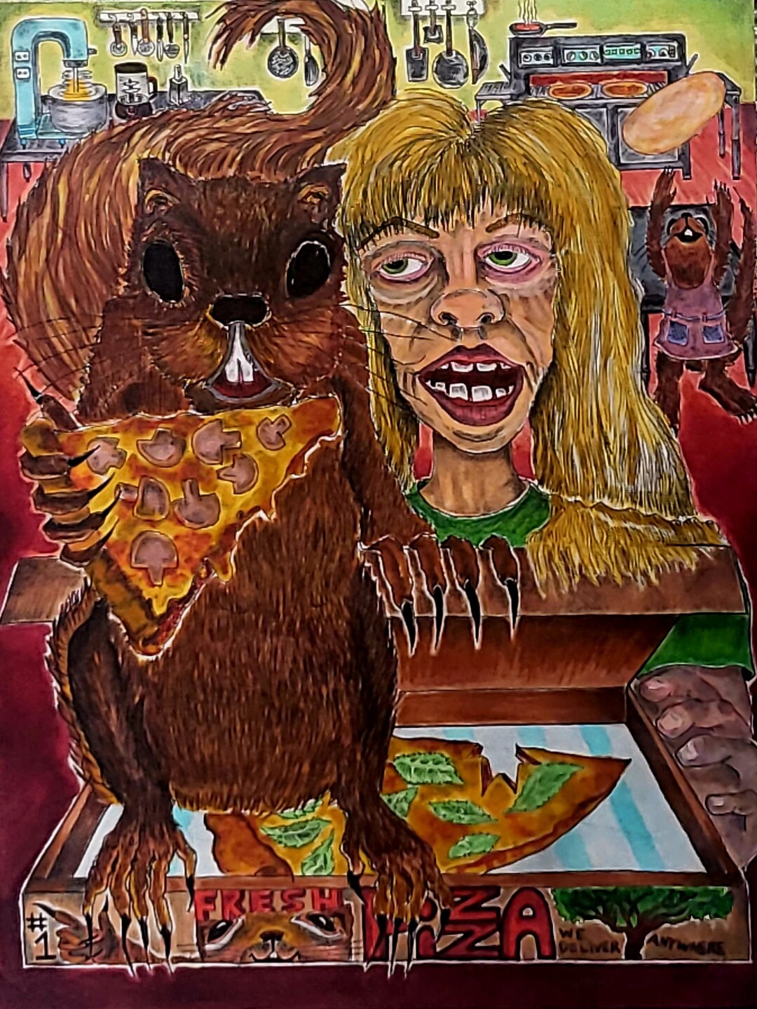 Fresh Pizza. Squirrel and Friend. - Etsy