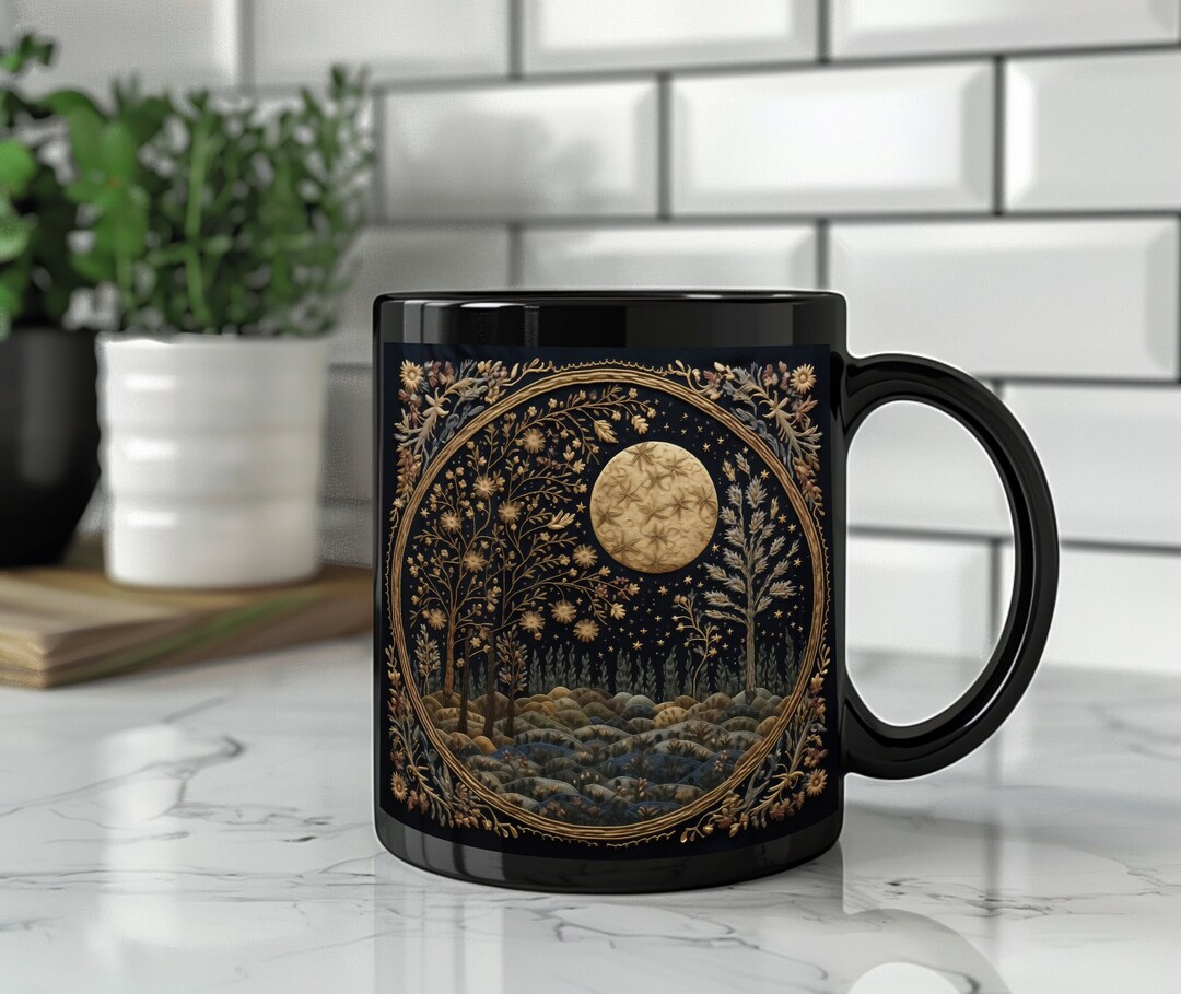 Victorian Tapestry Stars Moon Coffee Mug Faux Embroidery Gift for ...