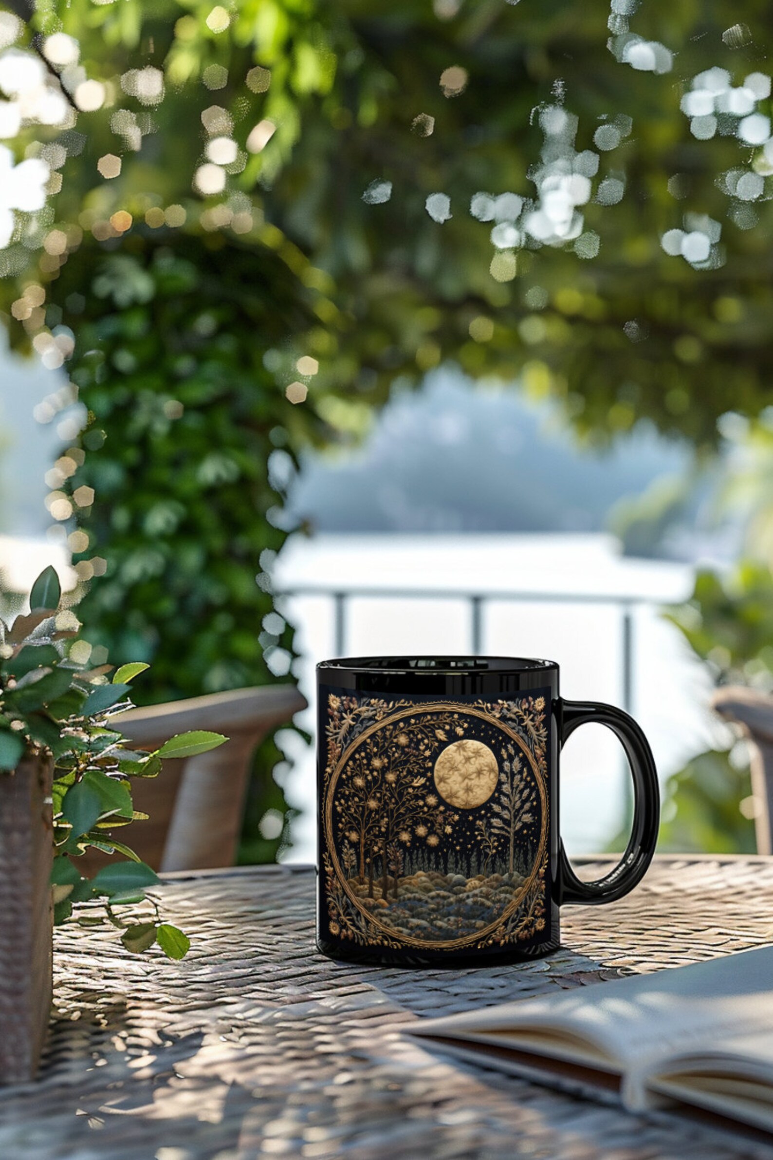 Victorian Tapestry Stars Moon Coffee Mug Faux Embroidery Gift for ...