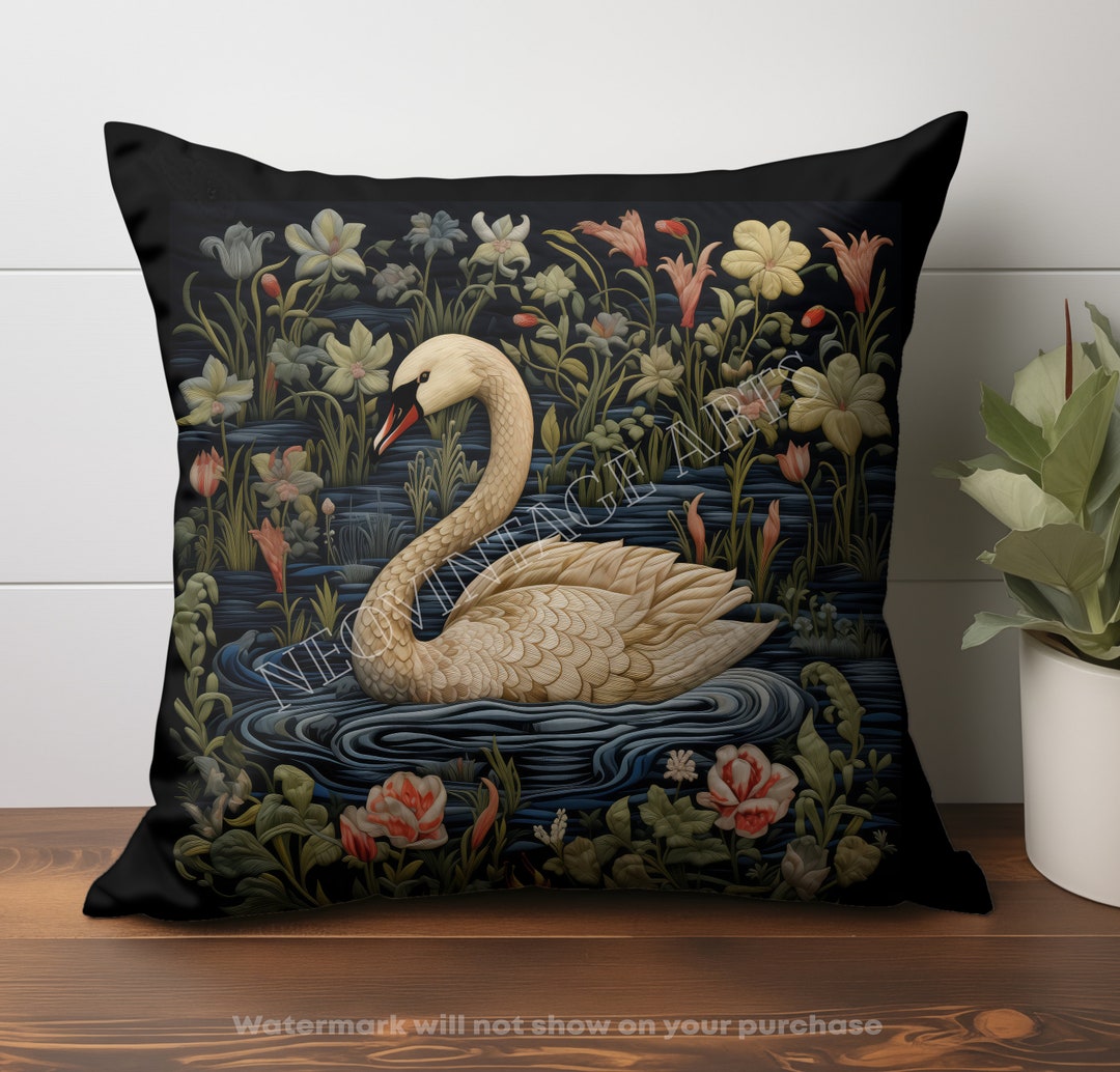 William Morris Inspired Swan Decor Pillow. With or Without Pillow ...