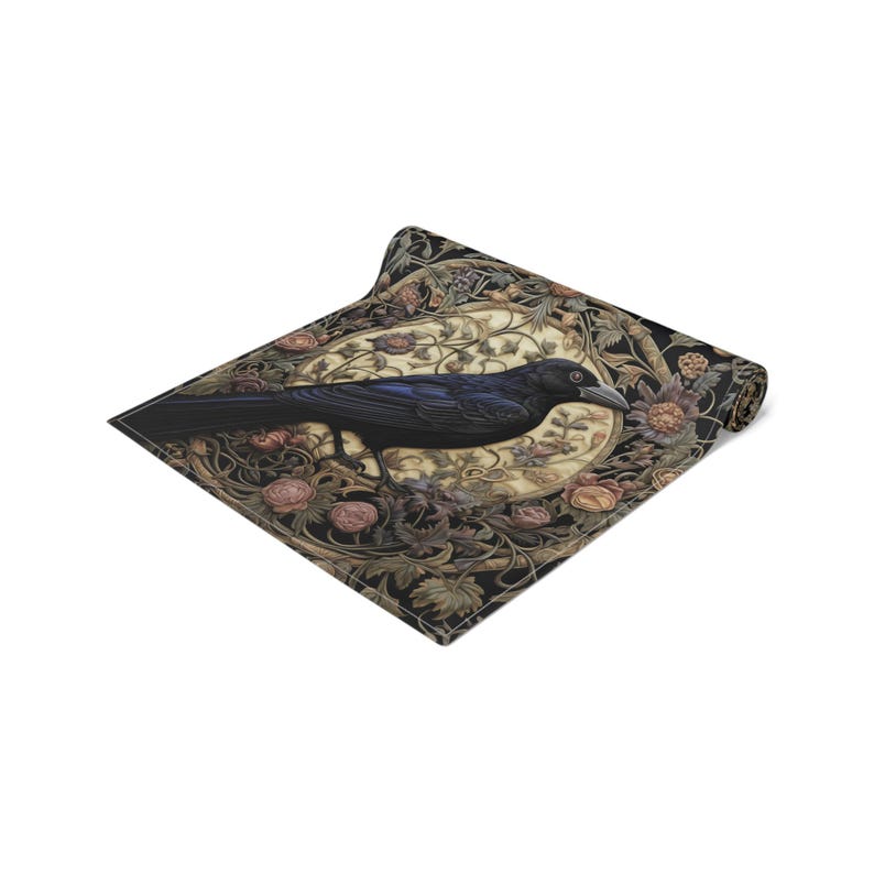 Raven Table Runner Floral Background William Morris Inspired Stylized ...