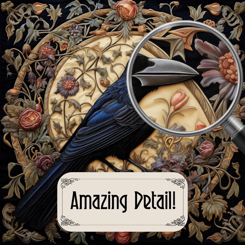 Raven Table Runner Floral Background William Morris Inspired Stylized ...