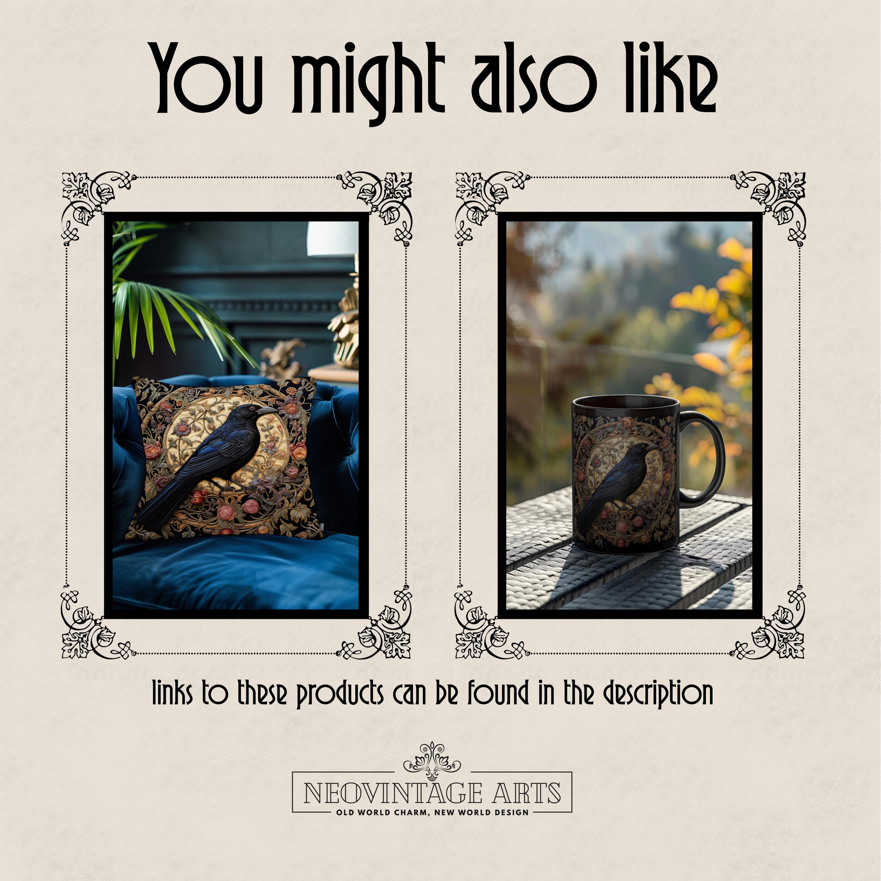 Raven Table Runner Floral Background William Morris Inspired Stylized ...