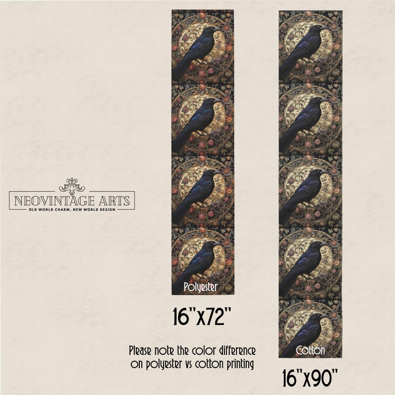 Raven Table Runner Floral Background William Morris Inspired Stylized ...