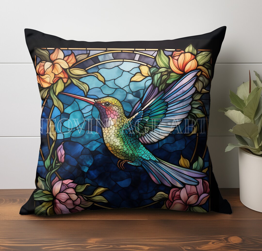 Stained Glass Hummingbird Decor Pillow. William Morris Inspired Design ...