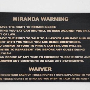 Custom Officers Metal Miranda Warning/ Field Sobriety Clues Card - Etsy