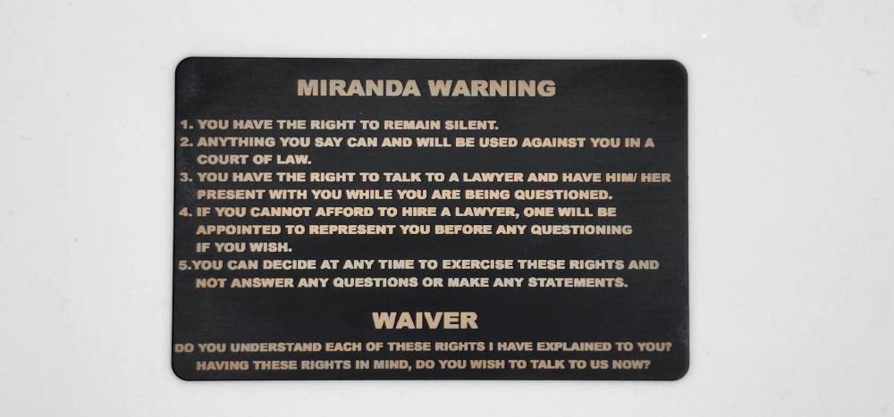 Custom Officers Metal Miranda Warning/ Field Sobriety Clues Card - Etsy