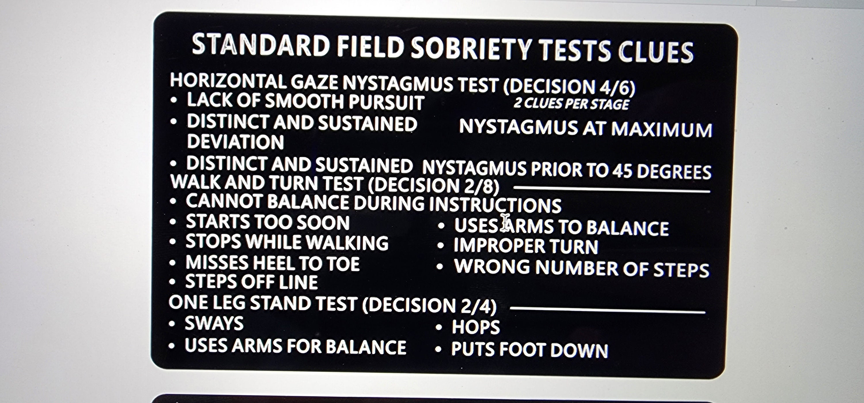 Custom Officers Metal Miranda Warning/ Field Sobriety Clues Card - Etsy