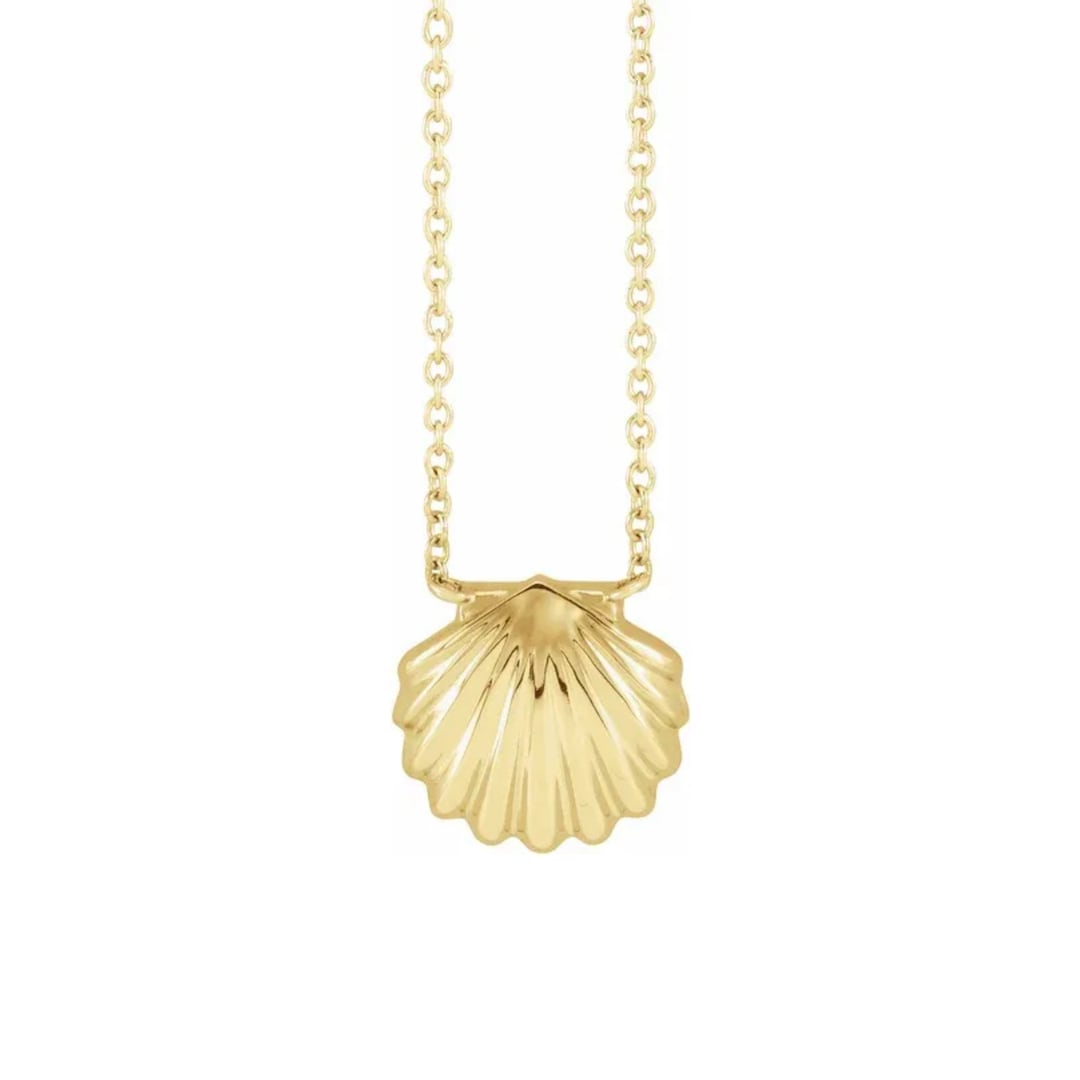 14k Gold Seashell Pendant Necklace Gold Seashell Layering Necklace Gold ...