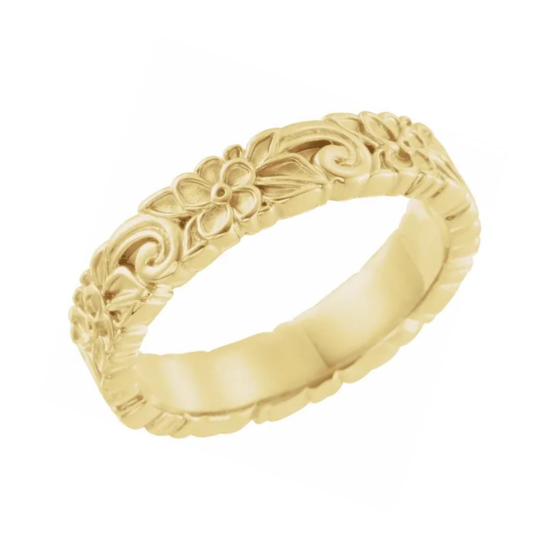14k Gold Floral Ring Vintage Inspired Floral Band Solid Gold Floral ...
