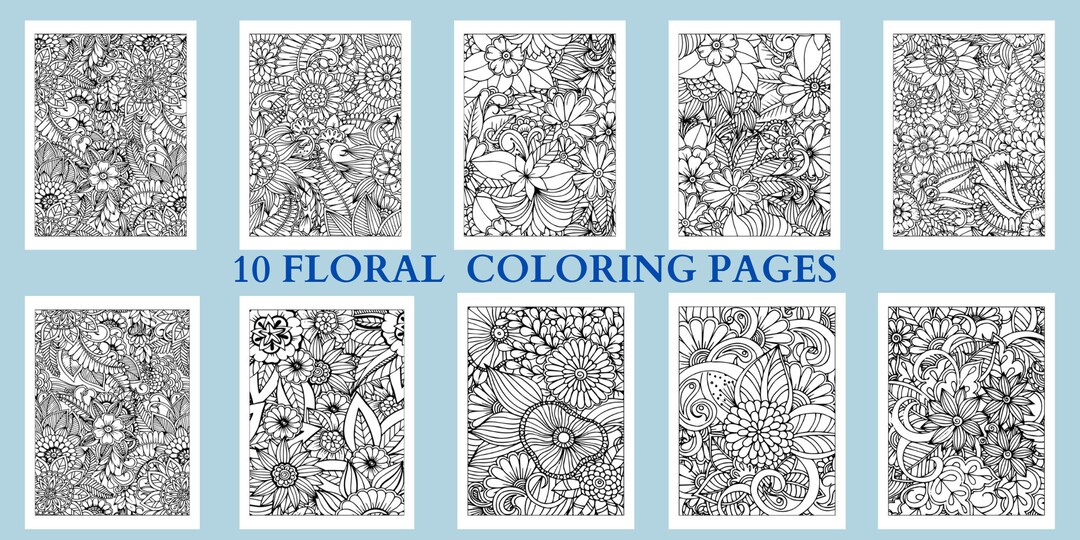 Floral Coloring Pages | 10 Pages | Printable Coloring Pages | Instant ...