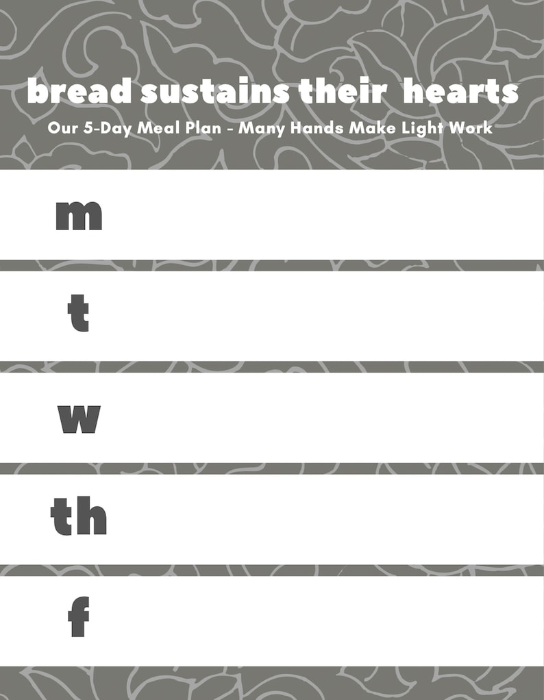 5 Day Meal Plan Template Meal Planner Printable Meal - Etsy