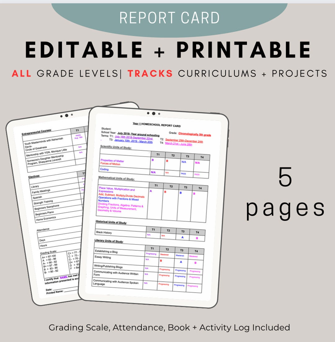 Homeschool Report Card | Basic Editable Template | Track Student ...