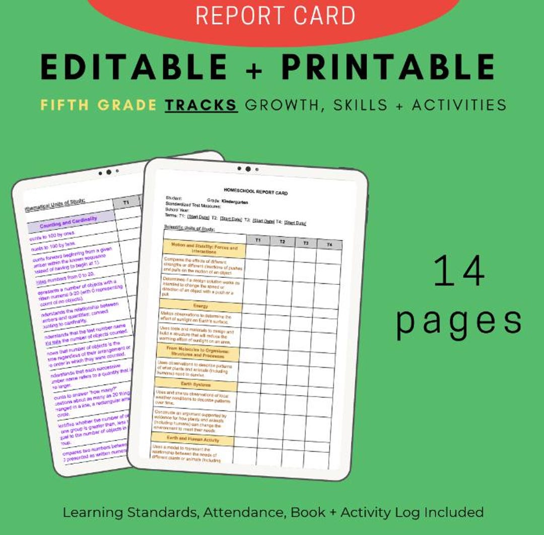 5th Grade Repot Card |standards-based Report Card – Digital Download - Etsy