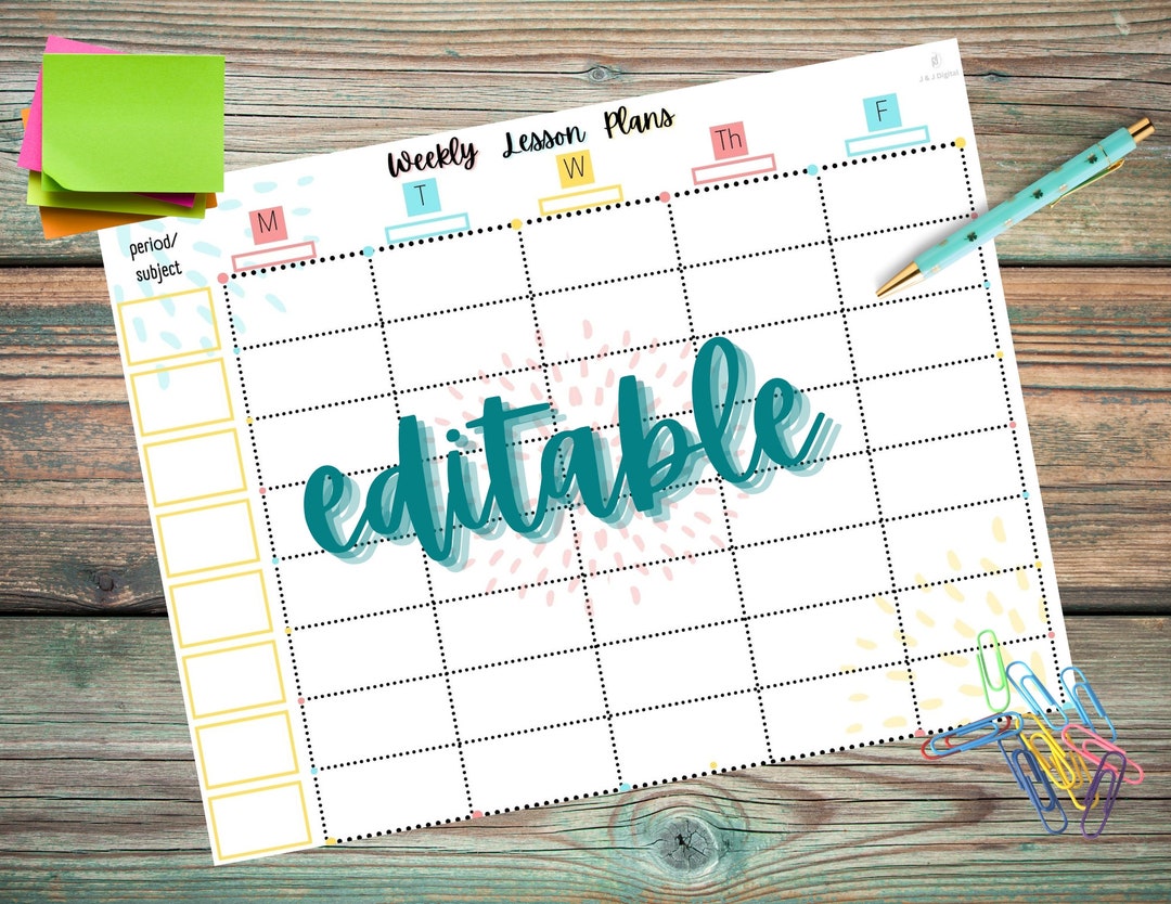 Editable! Teacher Weekly Lesson Plan Page - 8 Class Periods/subjects ...