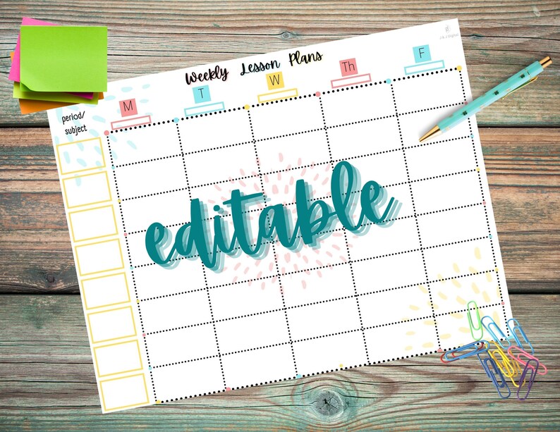 Editable! Teacher Weekly Lesson Plan Page - 8 Class Periods/subjects ...