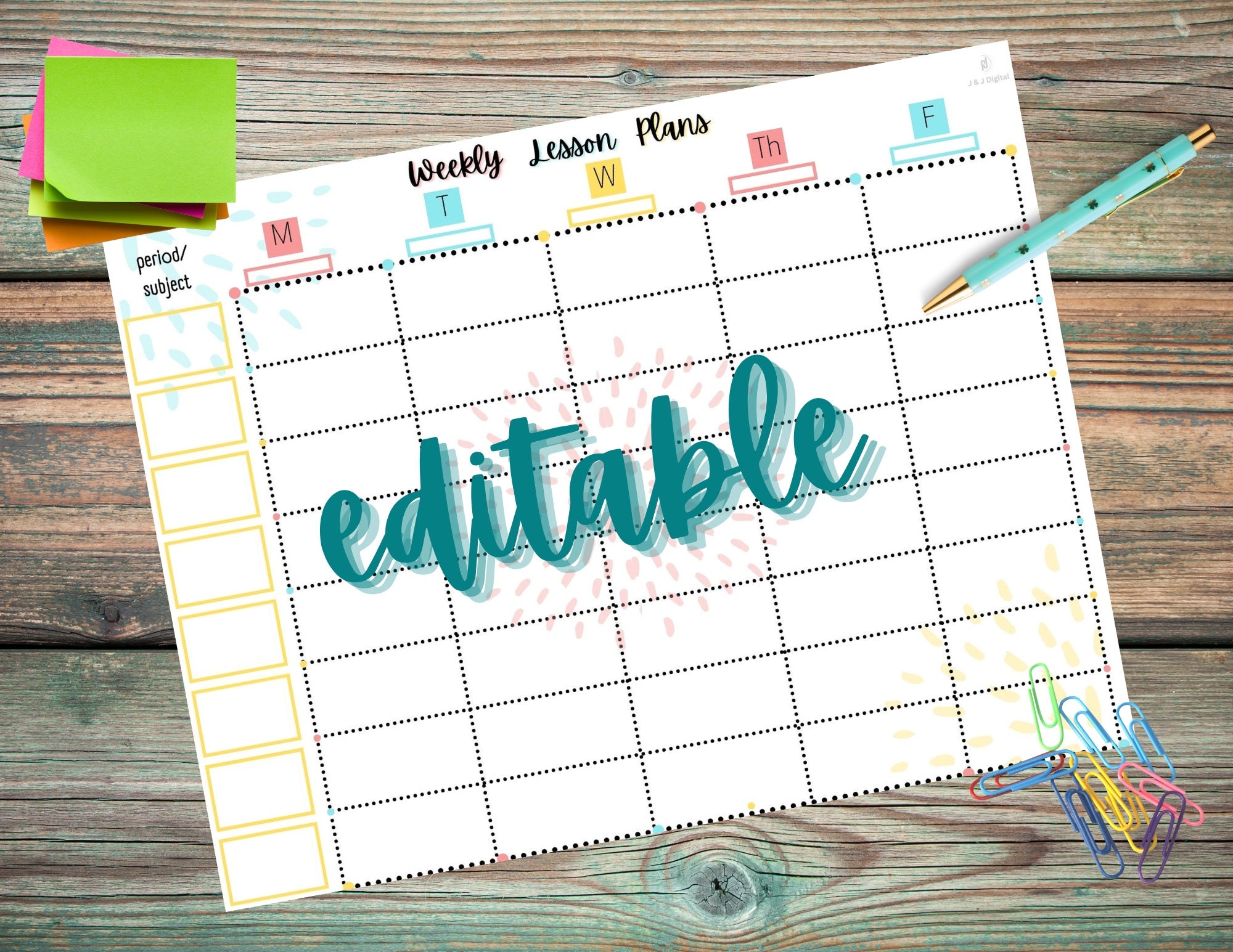 Editable! Teacher Weekly Lesson Plan Page - 8 Class Periods/subjects ...