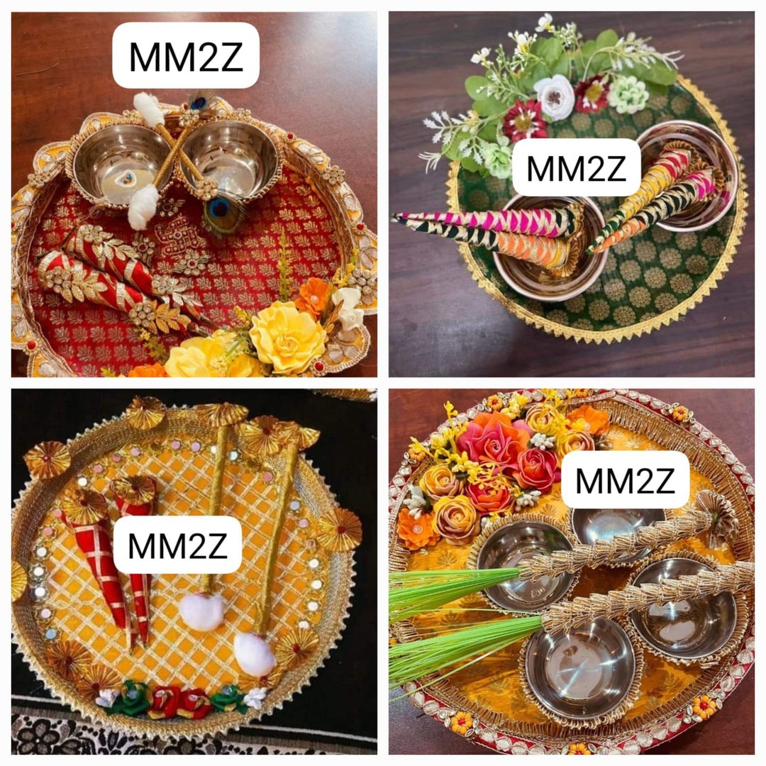Red Green Yellow Indian Traditional Mehndi Platter Mehndi Thaal Wedding ...