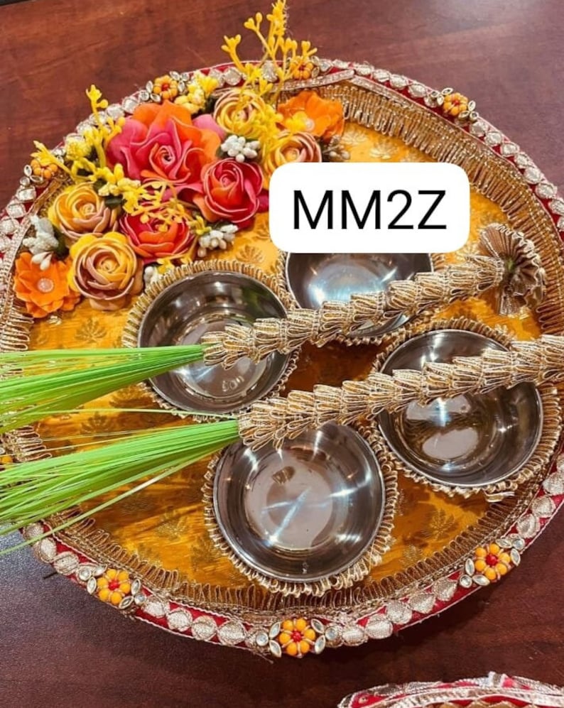 Red Green Yellow Indian Traditional Mehndi Platter Mehndi Thaal Wedding ...