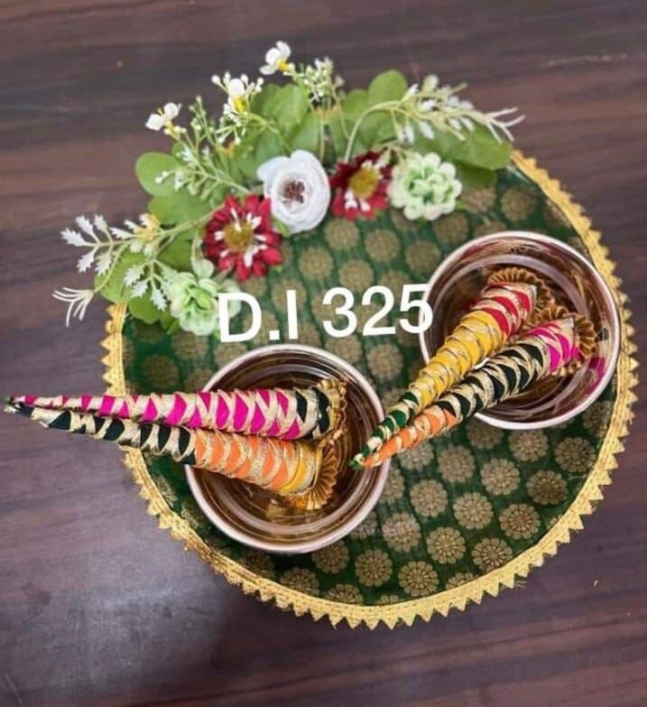 Red Green Yellow Indian Traditional Mehndi Platter Mehndi Thaal Wedding ...